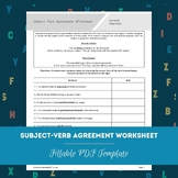 Subject Verb Agreement Worksheet (Editable, Fillable, Printable PDF) - TPT