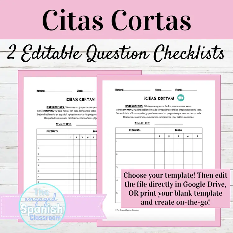 EDITABLE Citas Cortas Speaking Activity Templates - TPT