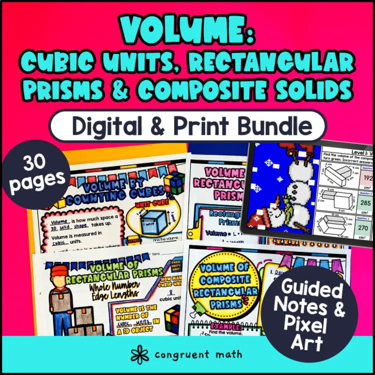 Volume Of Rectangular Prisms & Composite Solids Guided Notes & Pixel ...