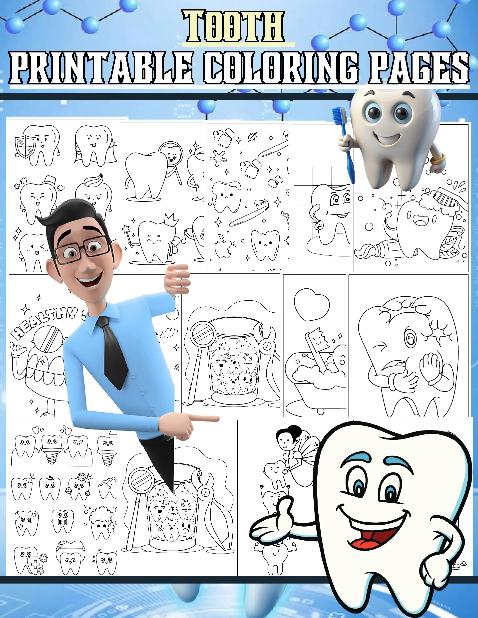Tooth Printable Coloring Pages | Dental Health & Hygiene Coloring ...