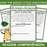 HOW THE GRINCH STOLE CHRISTMAS READING COMPREHENSION | VOCABULARY ...